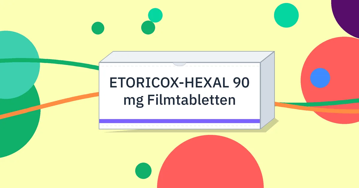 Symbolbild: Packung mit der Aufschrift ETORICOX-HEXAL 90 mg Filmtabletten (PZN 11872275) – Verfügbarkeit und Bezug in Apotheken in Frankfurt am Main