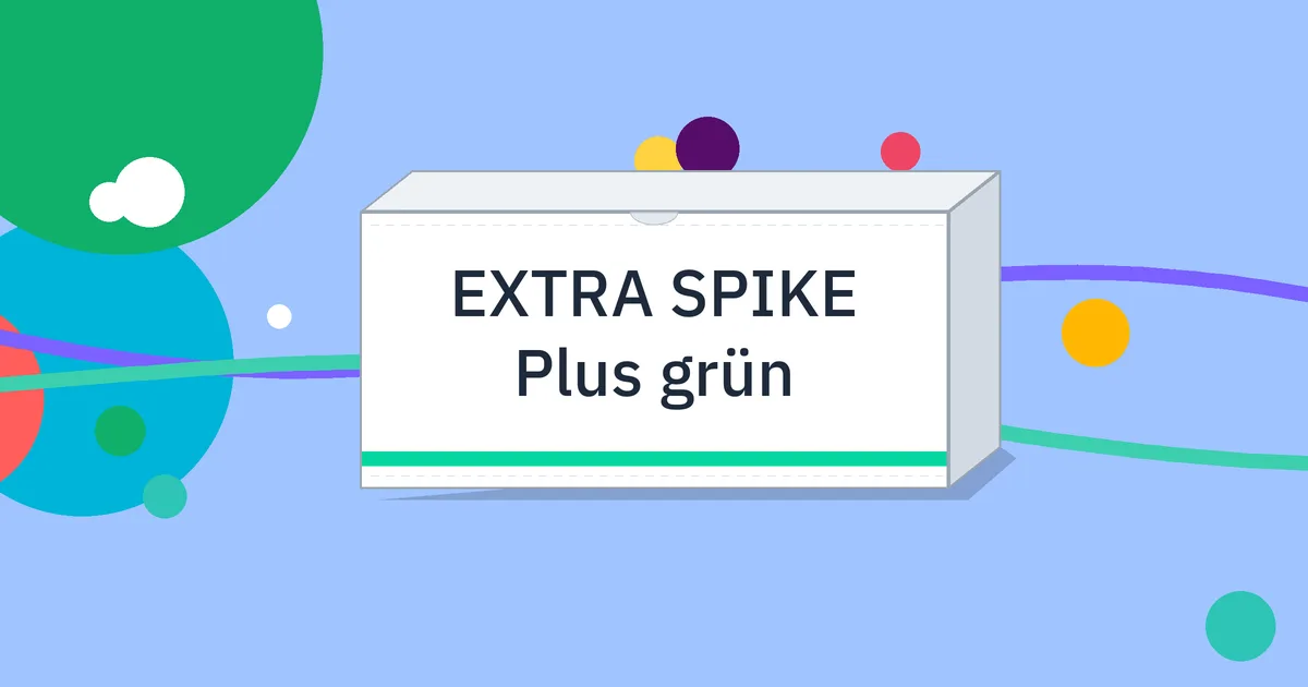 Symbolbild: Packung mit der Aufschrift EXTRA SPIKE Plus grün (PZN 03416801) – Verfügbarkeit und Bezug in Apotheken in Frankfurt am Main