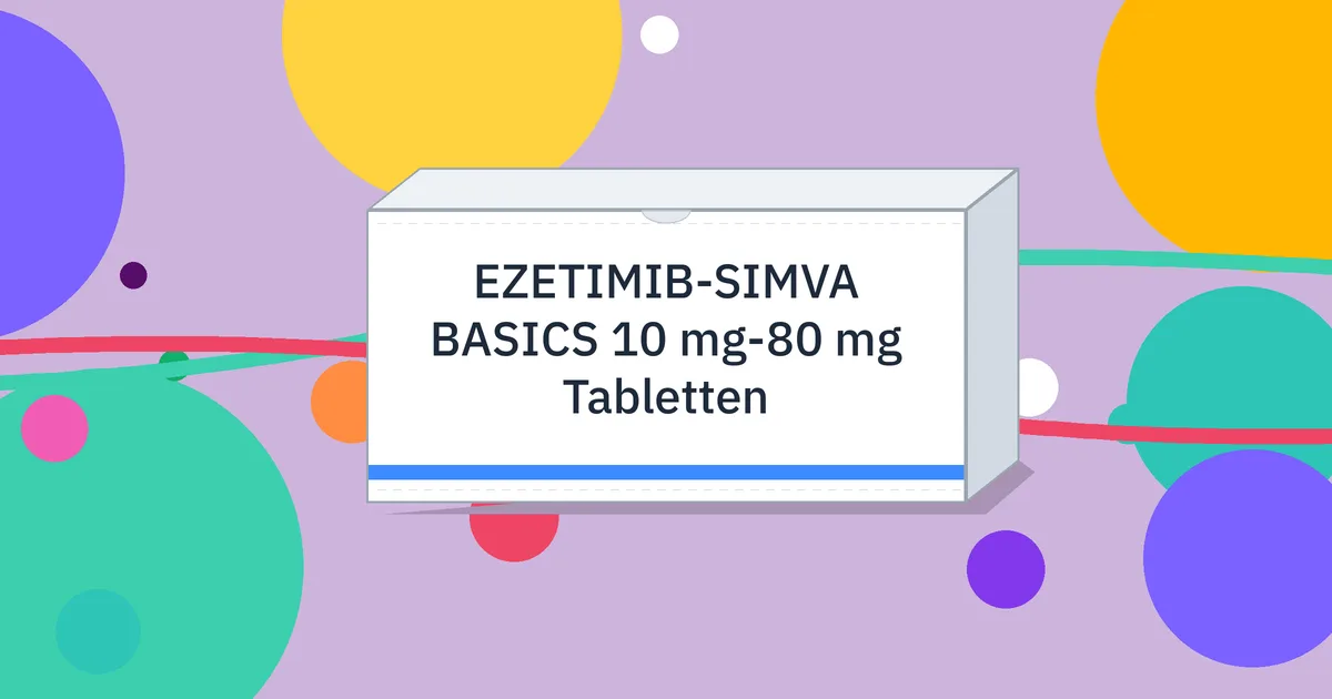 Symbolbild: Packung mit der Aufschrift EZETIMIB-SIMVA BASICS 10 mg-80 mg Tabletten (PZN 13828031) – Verfügbarkeit und Bezug in Apotheken in Frankfurt am Main