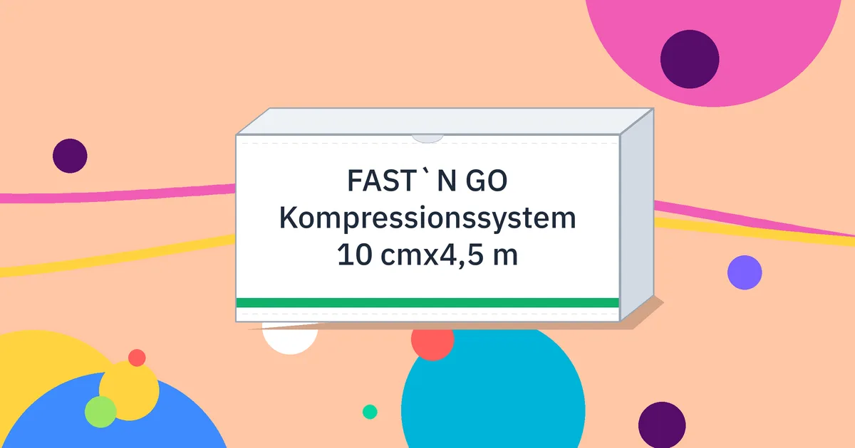 Symbolbild: Packung mit der Aufschrift FAST`N GO Kompressionssystem 10 cmx4,5 m (PZN 14819264) – Verfügbarkeit und Bezug in Apotheken in Frankfurt am Main