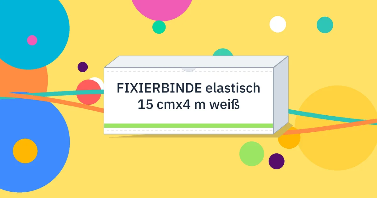 Symbolbild: Packung mit der Aufschrift FIXIERBINDE elastisch 15 cmx4 m weiß (PZN 01960334) – Verfügbarkeit und Bezug in Apotheken in Frankfurt am Main