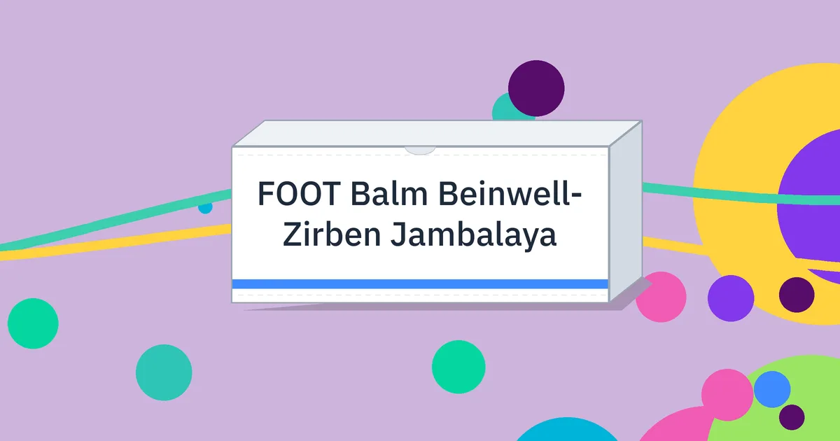 Symbolbild: Packung mit der Aufschrift FOOT Balm Beinwell-Zirben Jambalaya (PZN 18676301) – Verfügbarkeit und Bezug in Apotheken in Frankfurt am Main
