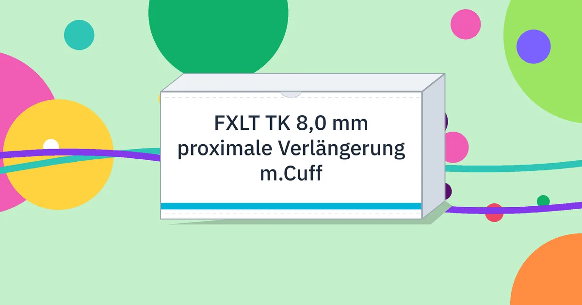 Symbolbild: Packung mit der Aufschrift FXLT TK 8,0 mm proximale Verlängerung m.Cuff (PZN 20406075) – Verfügbarkeit und Bezug in Apotheken in Frankfurt am Main