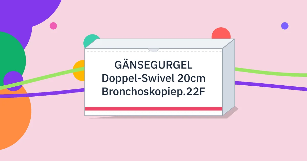 Symbolbild: Packung mit der Aufschrift GÄNSEGURGEL Doppel-Swivel 20cm Bronchoskopiep.22F (PZN 17921313) – Verfügbarkeit und Bezug in Apotheken in Frankfurt am Main