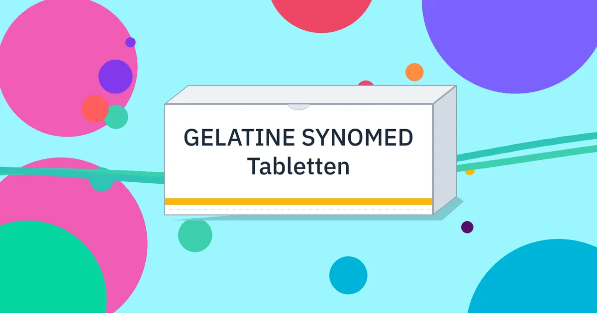 Symbolbild: Packung mit der Aufschrift GELATINE SYNOMED Tabletten (PZN 00664823) – Verfügbarkeit und Bezug in Apotheken in Frankfurt am Main