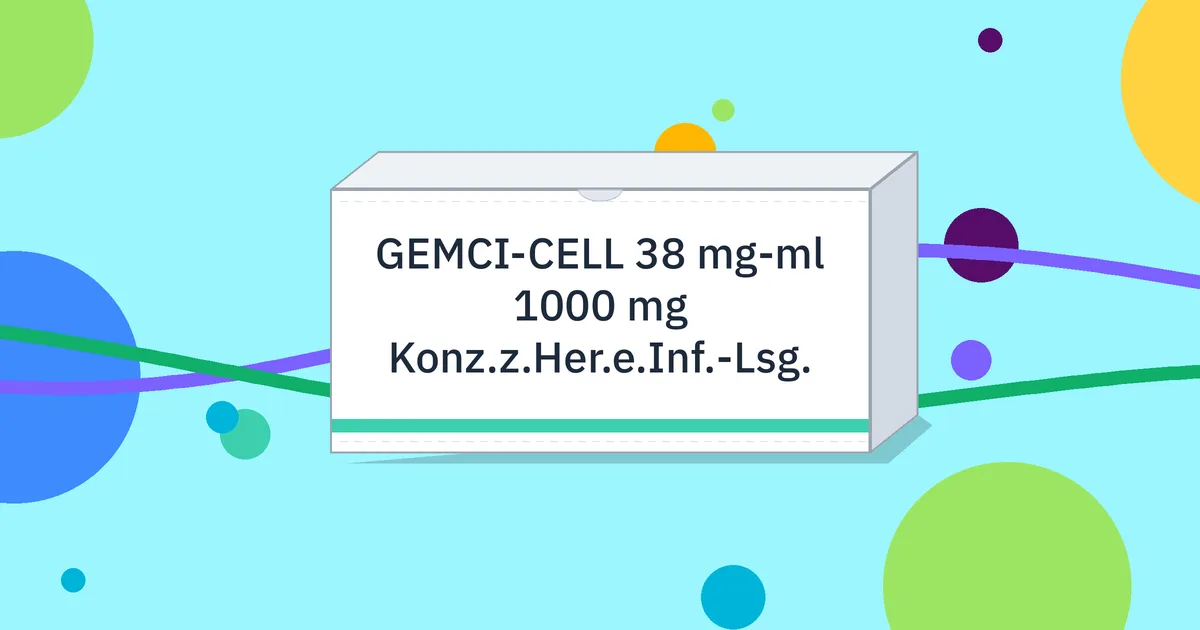 Symbolbild: Packung mit der Aufschrift GEMCI-CELL 38 mg-ml 1000 mg Konz.z.Her.e.Inf.-Lsg. (PZN 05389913) – Verfügbarkeit und Bezug in Apotheken in Frankfurt am Main