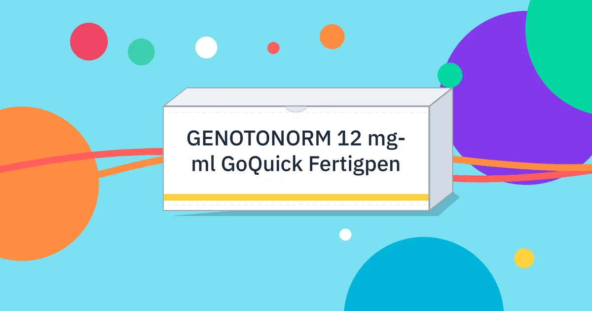 Symbolbild: Packung mit der Aufschrift GENOTONORM 12 mg-ml GoQuick Fertigpen (PZN 16633026) – Verfügbarkeit und Bezug in Apotheken in Frankfurt am Main