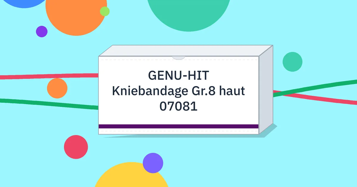 Symbolbild: Packung mit der Aufschrift GENU-HIT Kniebandage Gr.8 haut 07081 (PZN 15732045) – Verfügbarkeit und Bezug in Apotheken in Frankfurt am Main