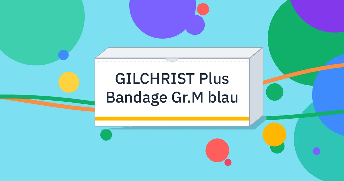 Symbolbild: Packung mit der Aufschrift GILCHRIST Plus Bandage Gr.M blau (PZN 04913140) – Verfügbarkeit und Bezug in Apotheken in Frankfurt am Main