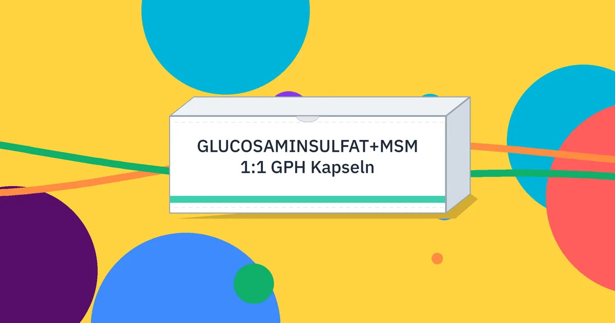Symbolbild: Packung mit der Aufschrift GLUCOSAMINSULFAT+MSM 1:1 GPH Kapseln (PZN 02888366) – Verfügbarkeit und Bezug in Apotheken in Frankfurt am Main