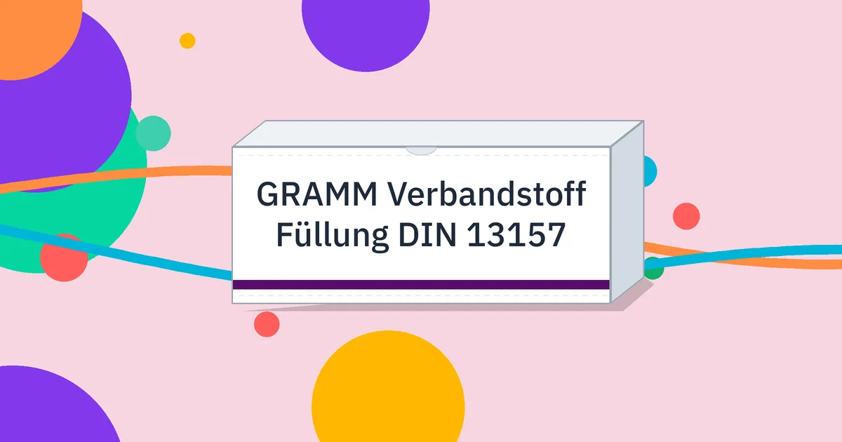 Symbolbild: Packung mit der Aufschrift GRAMM Verbandstoff Füllung DIN 13157 (PZN 07356409) – Verfügbarkeit und Bezug in Apotheken in Frankfurt am Main