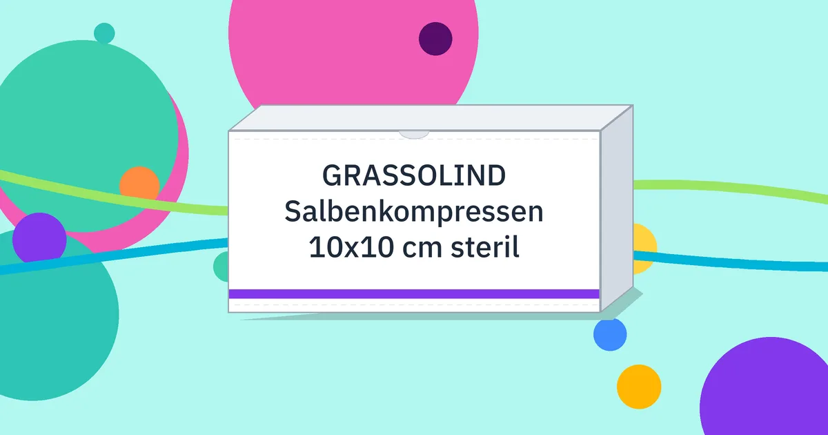 Symbolbild: Packung mit der Aufschrift GRASSOLIND Salbenkompressen 10x10 cm steril (PZN 09680551) – Verfügbarkeit und Bezug in Apotheken in Frankfurt am Main