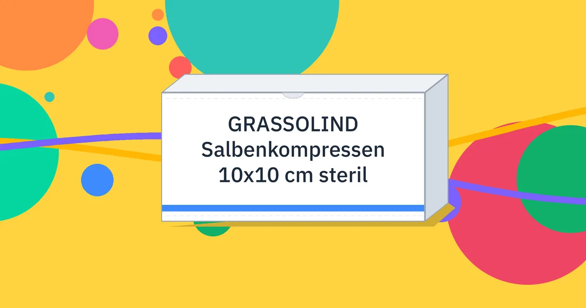Symbolbild: Packung mit der Aufschrift GRASSOLIND Salbenkompressen 10x10 cm steril (PZN 19156489) – Verfügbarkeit und Bezug in Apotheken in Frankfurt am Main
