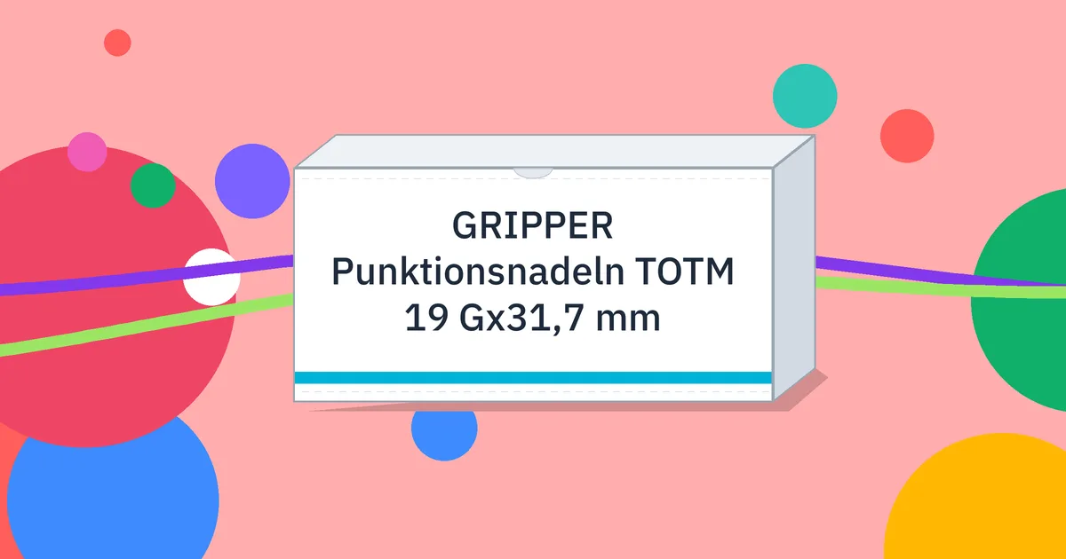 Symbolbild: Packung mit der Aufschrift GRIPPER Punktionsnadeln TOTM 19 Gx31,7 mm (PZN 00435703) – Verfügbarkeit und Bezug in Apotheken in Frankfurt am Main