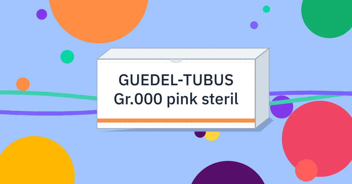 Symbolbild: Packung mit der Aufschrift GUEDEL-TUBUS Gr.000 pink steril (PZN 09511630) – Verfügbarkeit und Bezug in Apotheken in Frankfurt am Main