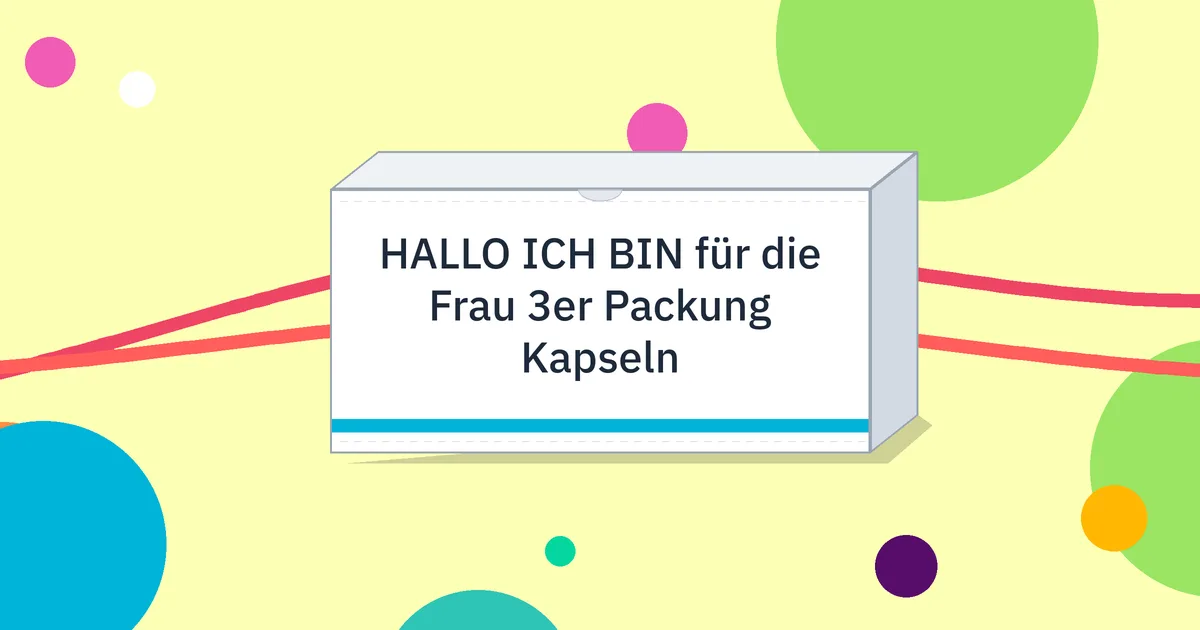 Symbolbild: Packung mit der Aufschrift HALLO ICH BIN für die Frau 3er Packung Kapseln (PZN 16010816) – Verfügbarkeit und Bezug in Apotheken in Frankfurt am Main