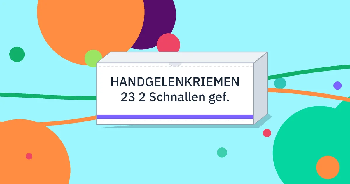 Symbolbild: Packung mit der Aufschrift HANDGELENKRIEMEN 23 2 Schnallen gef. (PZN 02693295) – Verfügbarkeit und Bezug in Apotheken in Frankfurt am Main
