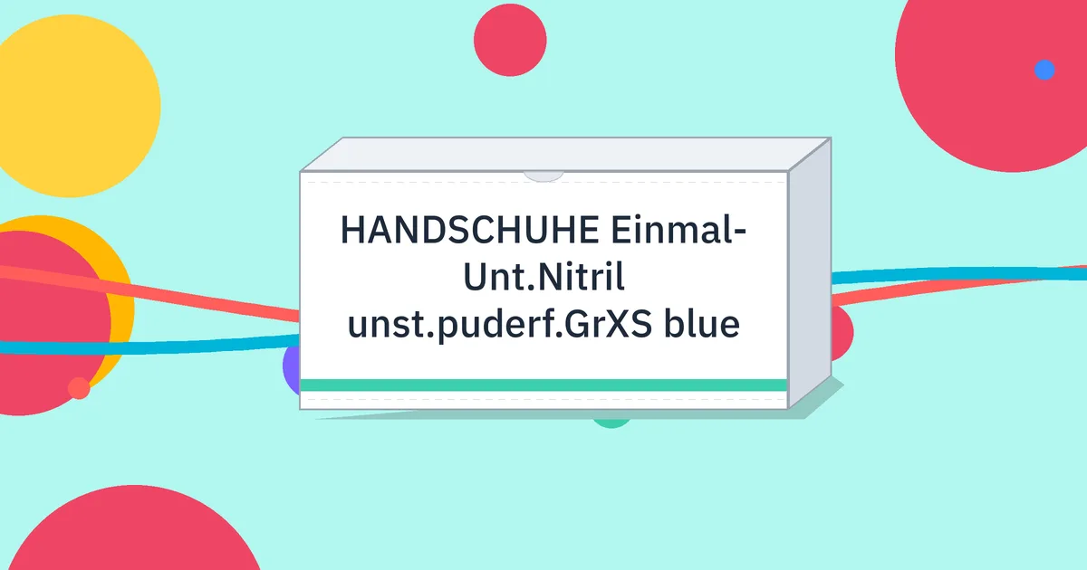 Symbolbild: Packung mit der Aufschrift HANDSCHUHE Einmal-Unt.Nitril unst.puderf.GrXS blue (PZN 09671150) – Verfügbarkeit und Bezug in Apotheken in Frankfurt am Main