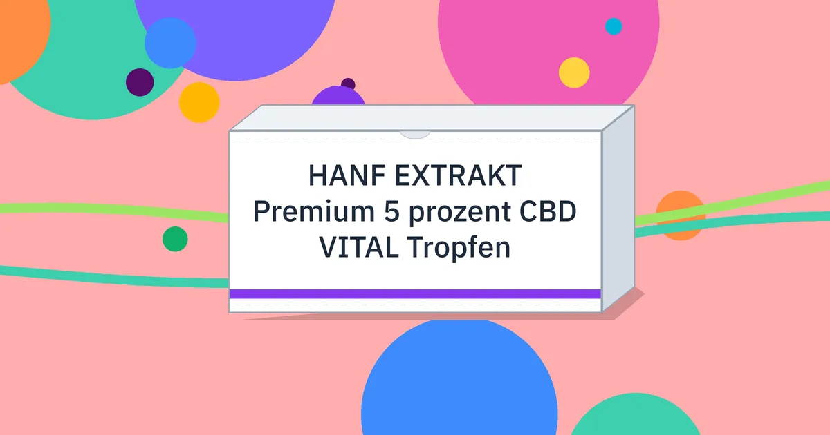 Symbolbild: Packung mit der Aufschrift HANF EXTRAKT Premium 5 prozent CBD VITAL Tropfen (PZN 16675668) – Verfügbarkeit und Bezug in Apotheken in Frankfurt am Main