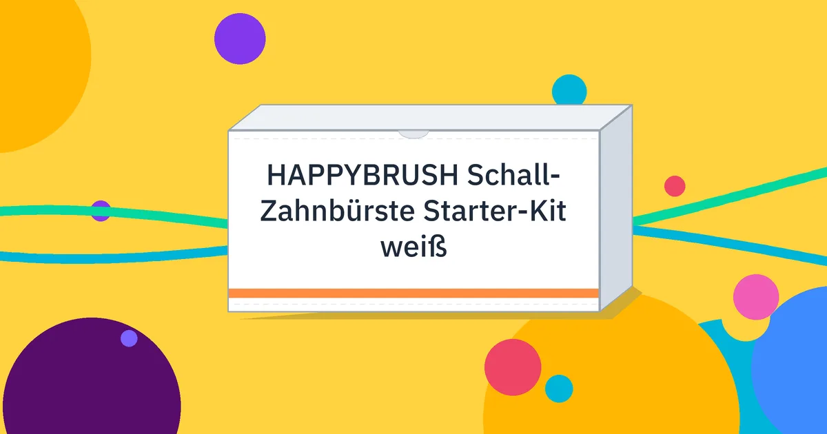 Symbolbild: Packung mit der Aufschrift HAPPYBRUSH Schall-Zahnbürste Starter-Kit weiß (PZN 14852729) – Verfügbarkeit und Bezug in Apotheken in Frankfurt am Main