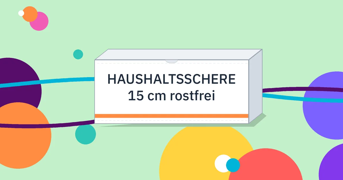 Symbolbild: Packung mit der Aufschrift HAUSHALTSSCHERE 15 cm rostfrei (PZN 18389731) – Verfügbarkeit und Bezug in Apotheken in Frankfurt am Main