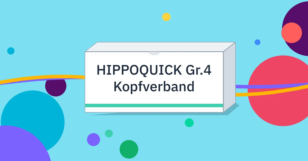 Symbolbild: Packung mit der Aufschrift HIPPOQUICK Gr.4 Kopfverband (PZN 03977333) – Verfügbarkeit und Bezug in Apotheken in Frankfurt am Main