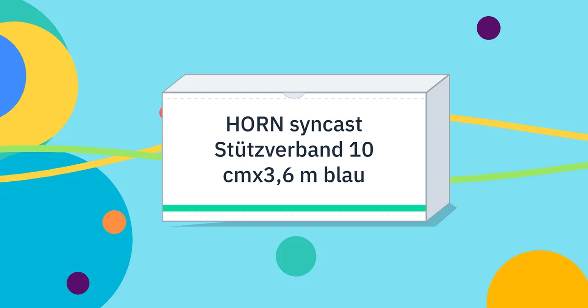 Symbolbild: Packung mit der Aufschrift HORN syncast Stützverband 10 cmx3,6 m blau (PZN 04676467) – Verfügbarkeit und Bezug in Apotheken in Frankfurt am Main