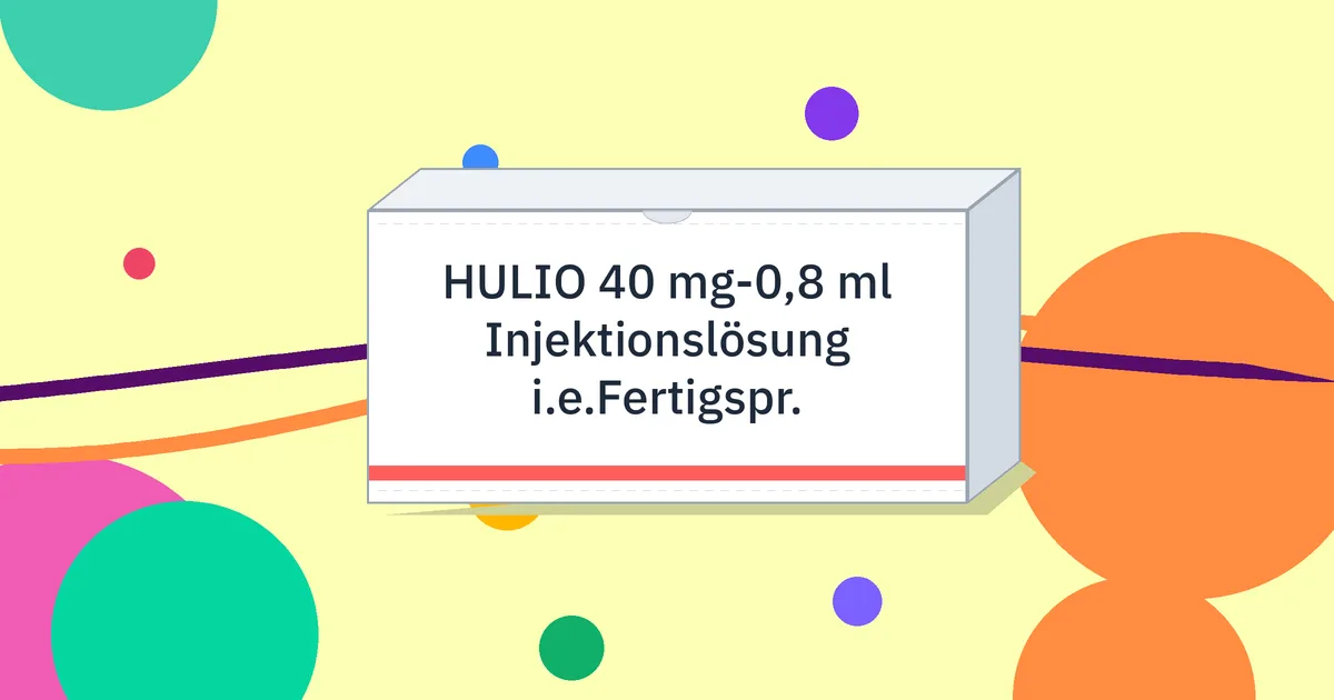 Symbolbild: Packung mit der Aufschrift HULIO 40 mg-0,8 ml Injektionslösung i.e.Fertigspr. (PZN 14338642) – Verfügbarkeit und Bezug in Apotheken in Frankfurt am Main