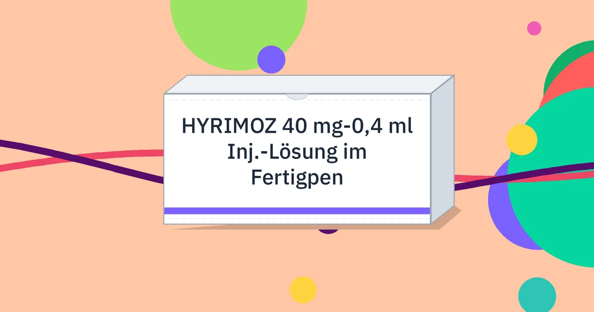 Symbolbild: Packung mit der Aufschrift HYRIMOZ 40 mg-0,4 ml Inj.-Lösung im Fertigpen (PZN 19400392) – Verfügbarkeit und Bezug in Apotheken in Frankfurt am Main