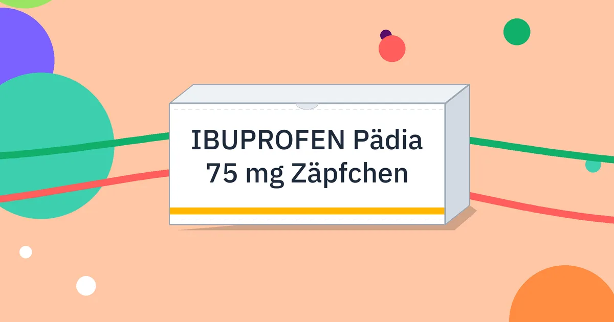 Symbolbild: Packung mit der Aufschrift IBUPROFEN Pädia 75 mg Zäpfchen (PZN 18157334) – Verfügbarkeit und Bezug in Apotheken in Frankfurt am Main
