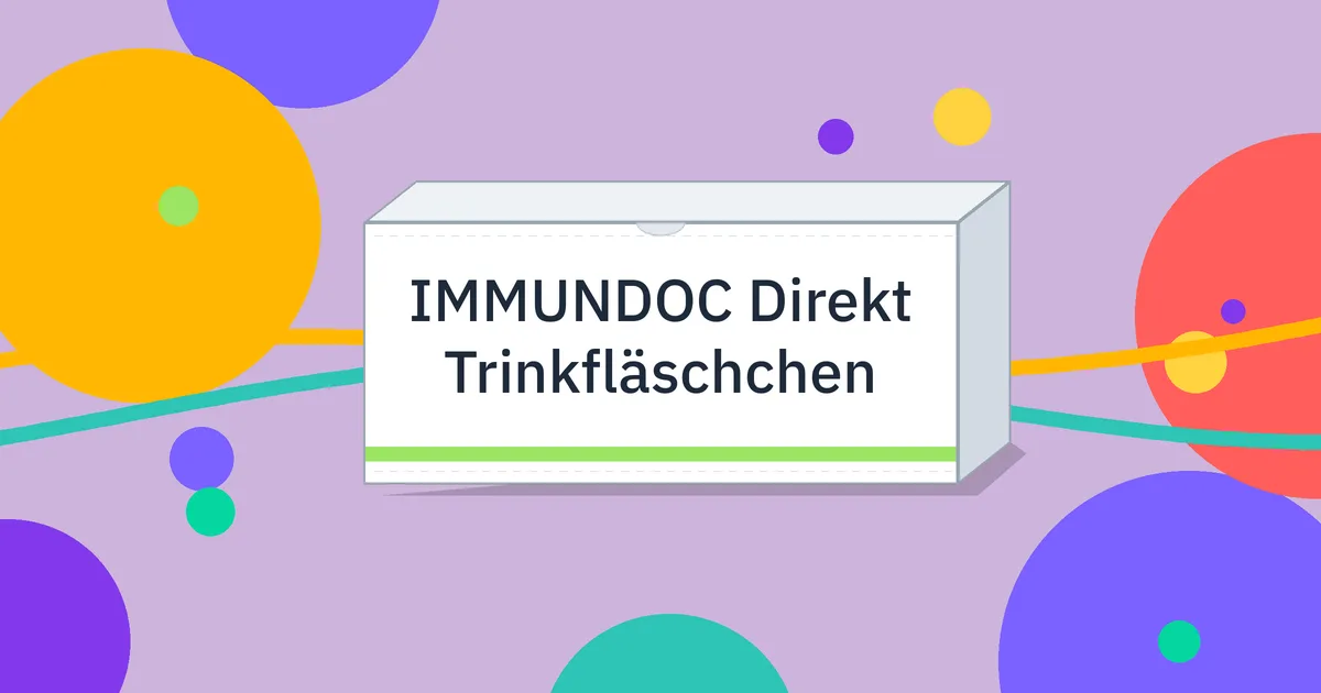 Symbolbild: Packung mit der Aufschrift IMMUNDOC Direkt Trinkfläschchen (PZN 12451512) – Verfügbarkeit und Bezug in Apotheken in Frankfurt am Main