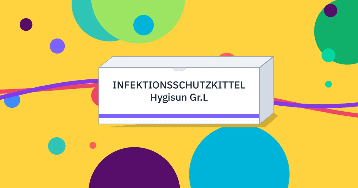 Symbolbild: Packung mit der Aufschrift INFEKTIONSSCHUTZKITTEL Hygisun Gr.L (PZN 17266245) – Verfügbarkeit und Bezug in Apotheken in Frankfurt am Main