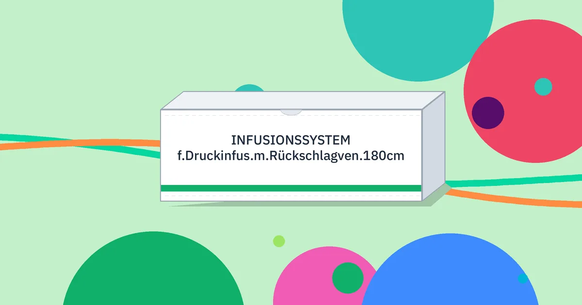 Symbolbild: Packung mit der Aufschrift INFUSIONSSYSTEM f.Druckinfus.m.Rückschlagven.180cm (PZN 16130288) – Verfügbarkeit und Bezug in Apotheken in Frankfurt am Main