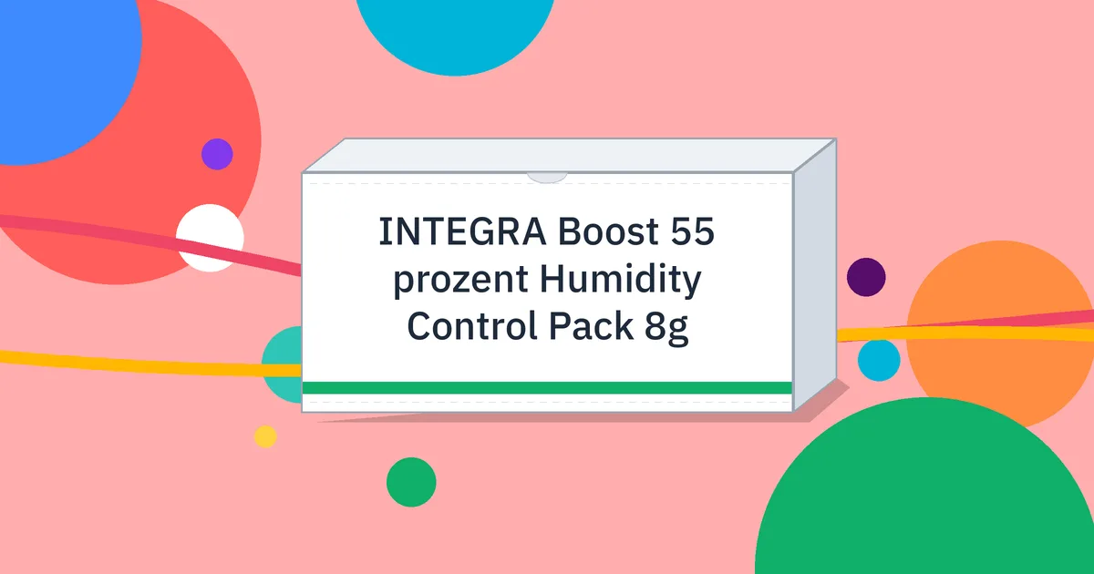 Symbolbild: Packung mit der Aufschrift INTEGRA Boost 55 prozent Humidity Control Pack 8g (PZN 20110877) – Verfügbarkeit und Bezug in Apotheken in Frankfurt am Main