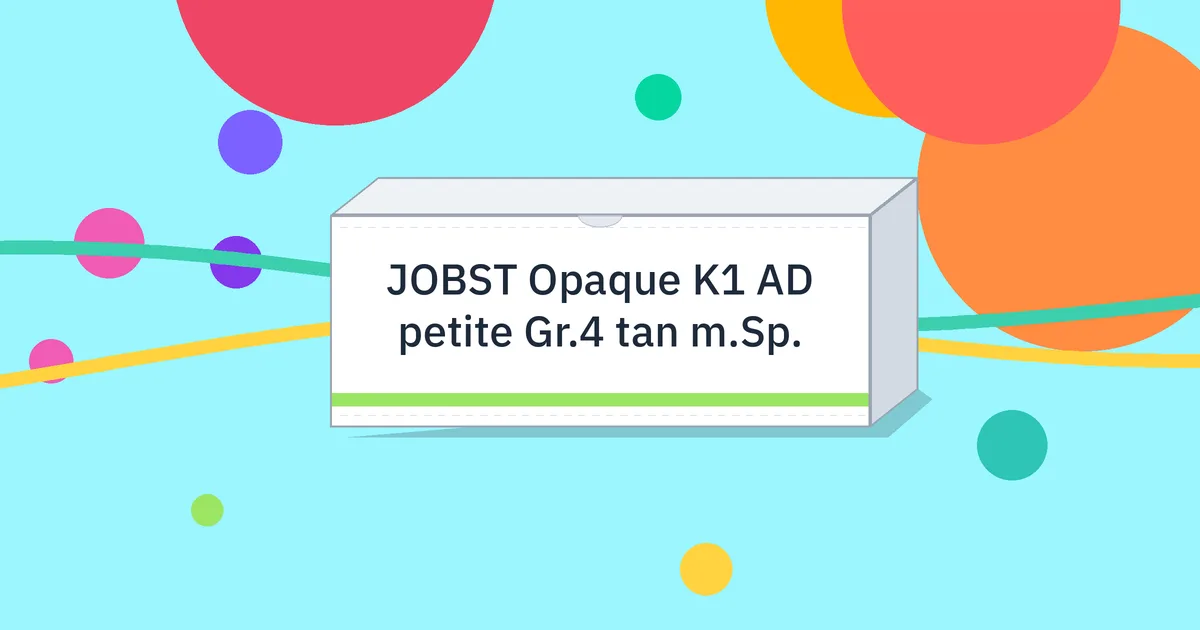 Symbolbild: Packung mit der Aufschrift JOBST Opaque K1 AD petite Gr.4 tan m.Sp. (PZN 16264103) – Verfügbarkeit und Bezug in Apotheken in Frankfurt am Main