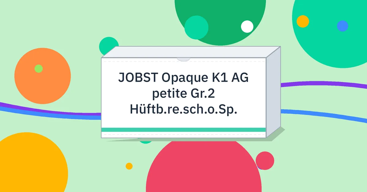 Symbolbild: Packung mit der Aufschrift JOBST Opaque K1 AG petite Gr.2 Hüftb.re.sch.o.Sp. (PZN 13099603) – Verfügbarkeit und Bezug in Apotheken in Frankfurt am Main