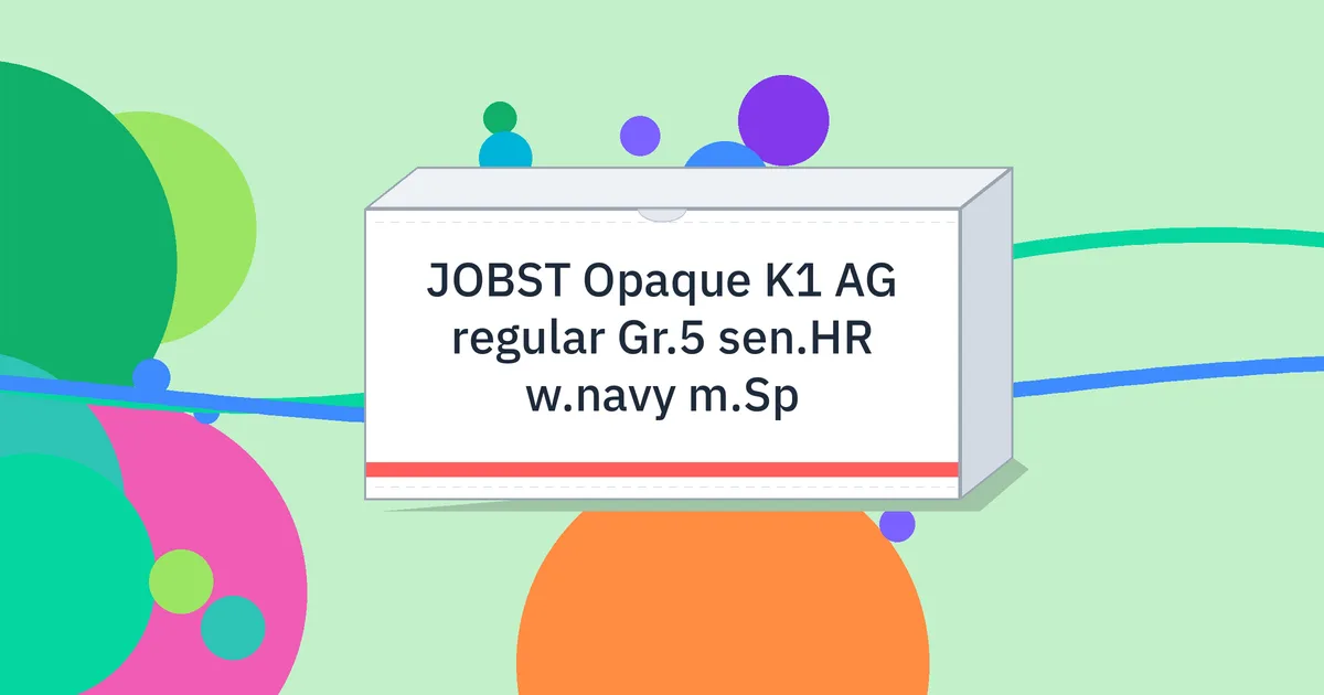 Symbolbild: Packung mit der Aufschrift JOBST Opaque K1 AG regular Gr.5 sen.HR w.navy m.Sp (PZN 13093109) – Verfügbarkeit und Bezug in Apotheken in Frankfurt am Main