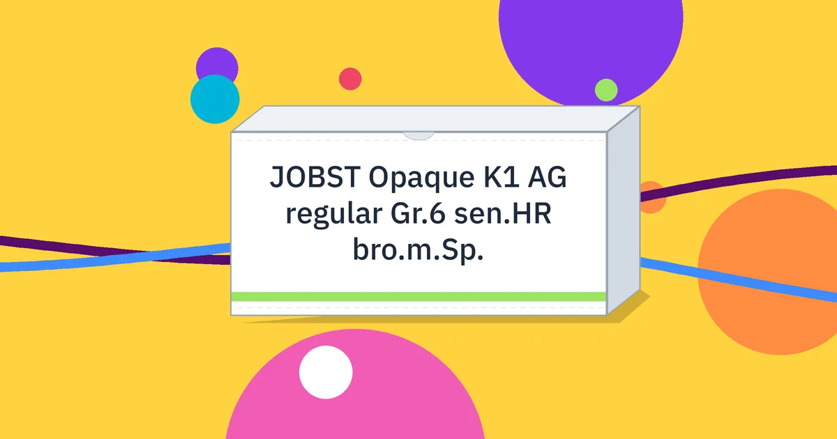 Symbolbild: Packung mit der Aufschrift JOBST Opaque K1 AG regular Gr.6 sen.HR bro.m.Sp. (PZN 13092392) – Verfügbarkeit und Bezug in Apotheken in Frankfurt am Main