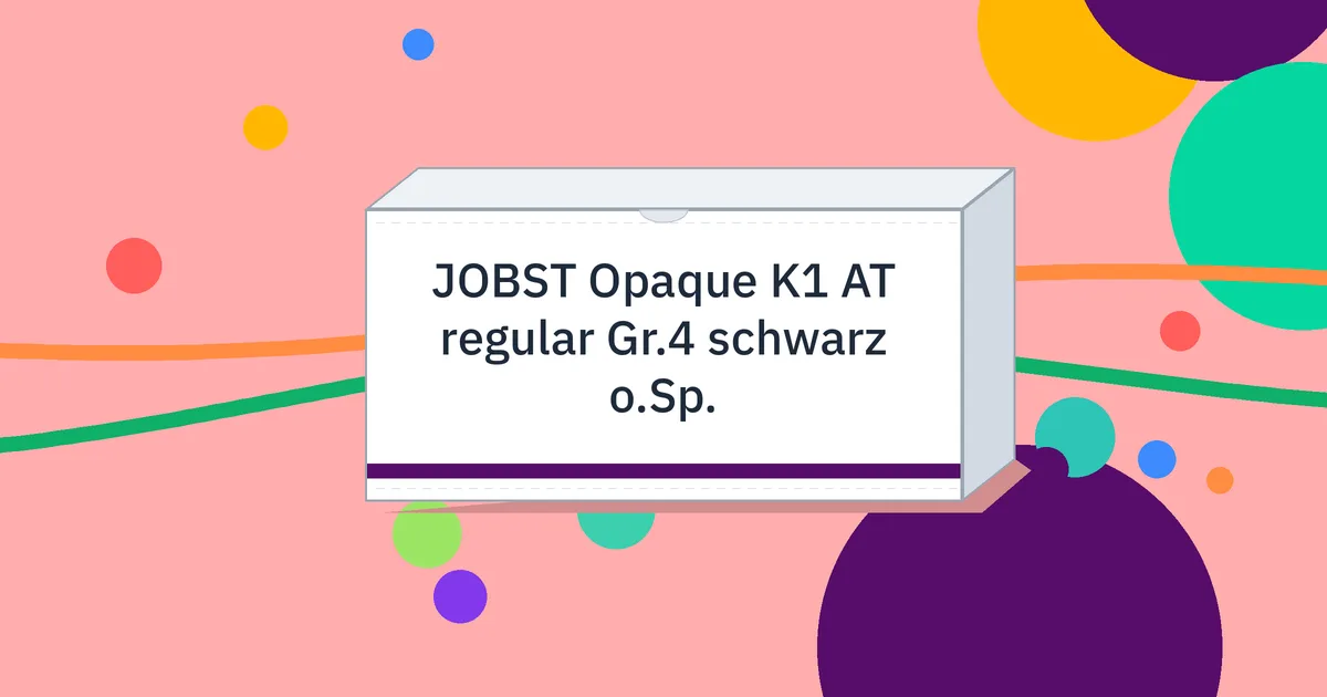 Symbolbild: Packung mit der Aufschrift JOBST Opaque K1 AT regular Gr.4 schwarz o.Sp. (PZN 13107573) – Verfügbarkeit und Bezug in Apotheken in Frankfurt am Main