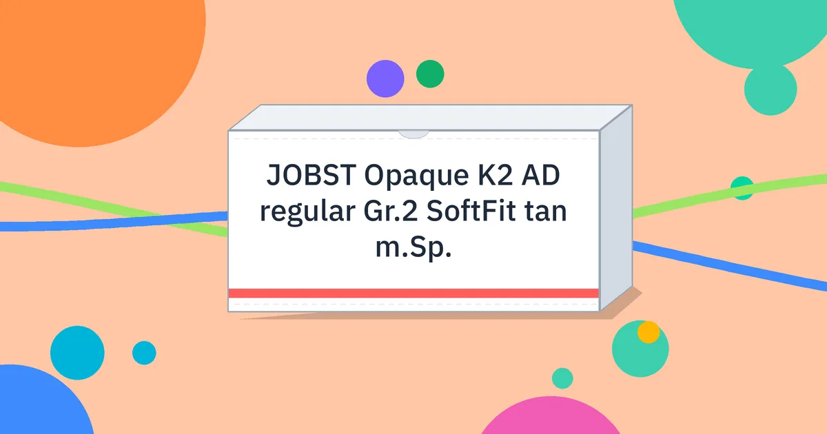 Symbolbild: Packung mit der Aufschrift JOBST Opaque K2 AD regular Gr.2 SoftFit tan m.Sp. (PZN 16277956) – Verfügbarkeit und Bezug in Apotheken in Frankfurt am Main