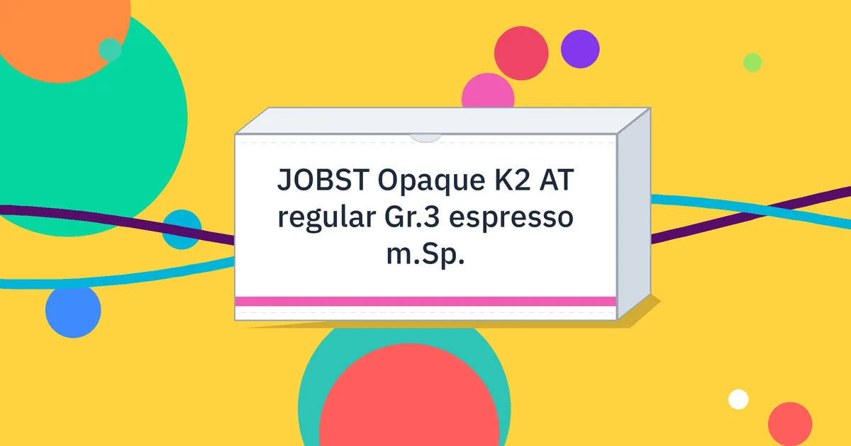 Symbolbild: Packung mit der Aufschrift JOBST Opaque K2 AT regular Gr.3 espresso m.Sp. (PZN 16290023) – Verfügbarkeit und Bezug in Apotheken in Frankfurt am Main