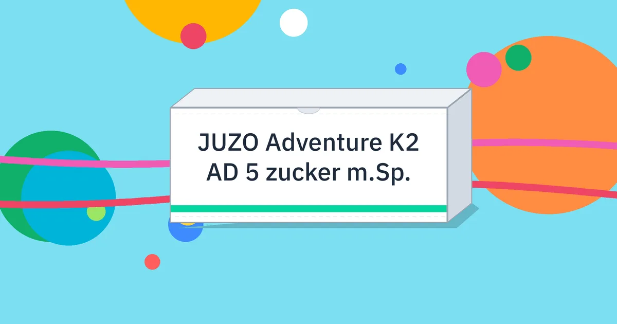 Symbolbild: Packung mit der Aufschrift JUZO Adventure K2 AD 5 zucker m.Sp. (PZN 16342688) – Verfügbarkeit und Bezug in Apotheken in Frankfurt am Main