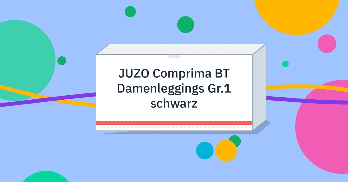 Symbolbild: Packung mit der Aufschrift JUZO Comprima BT Damenleggings Gr.1 schwarz (PZN 20781548) – Verfügbarkeit und Bezug in Apotheken in Frankfurt am Main