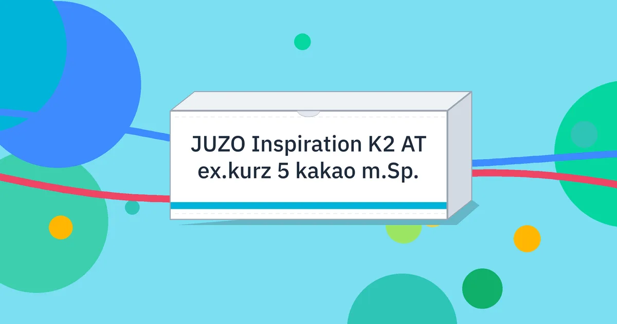 Symbolbild: Packung mit der Aufschrift JUZO Inspiration K2 AT ex.kurz 5 kakao m.Sp. (PZN 14953086) – Verfügbarkeit und Bezug in Apotheken in Frankfurt am Main