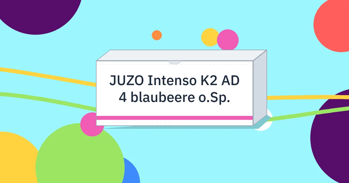 Symbolbild: Packung mit der Aufschrift JUZO Intenso K2 AD 4 blaubeere o.Sp. (PZN 18616948) – Verfügbarkeit und Bezug in Apotheken in Frankfurt am Main