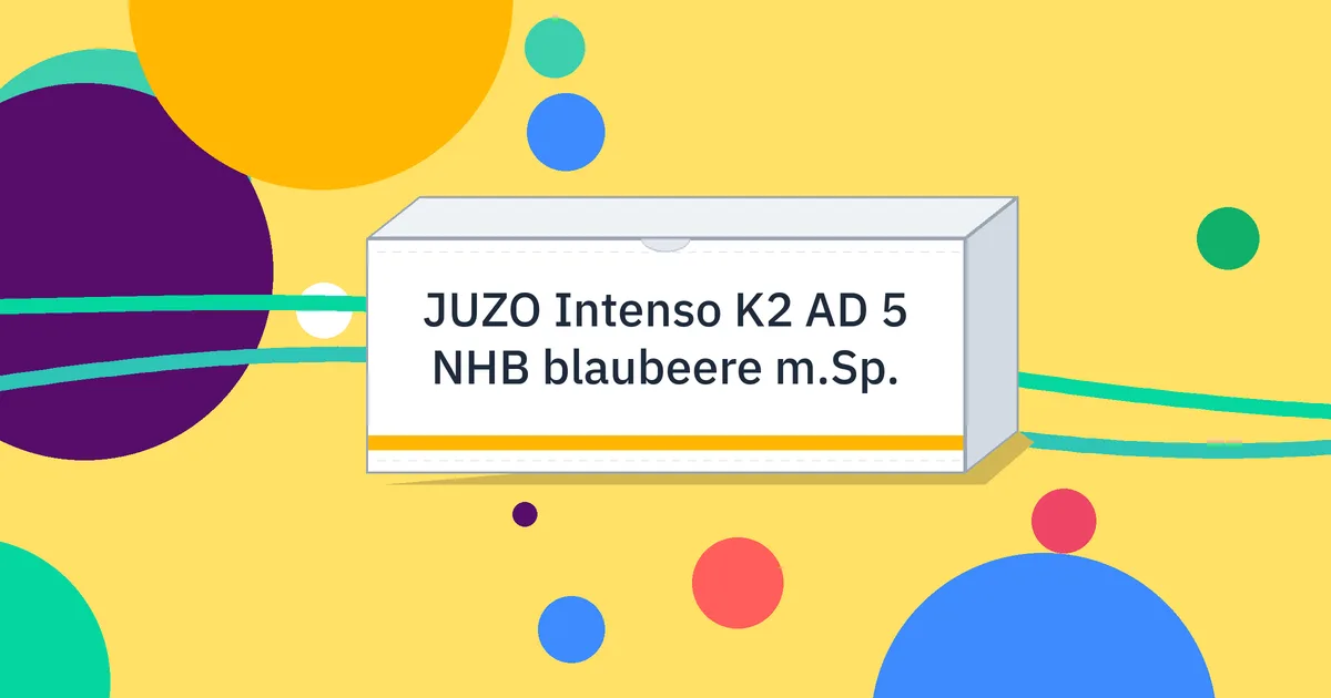 Symbolbild: Packung mit der Aufschrift JUZO Intenso K2 AD 5 NHB blaubeere m.Sp. (PZN 18609871) – Verfügbarkeit und Bezug in Apotheken in Frankfurt am Main