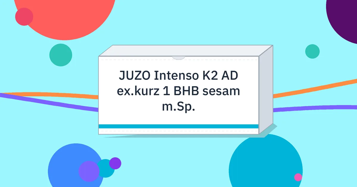 Symbolbild: Packung mit der Aufschrift JUZO Intenso K2 AD ex.kurz 1 BHB sesam m.Sp. (PZN 18615044) – Verfügbarkeit und Bezug in Apotheken in Frankfurt am Main