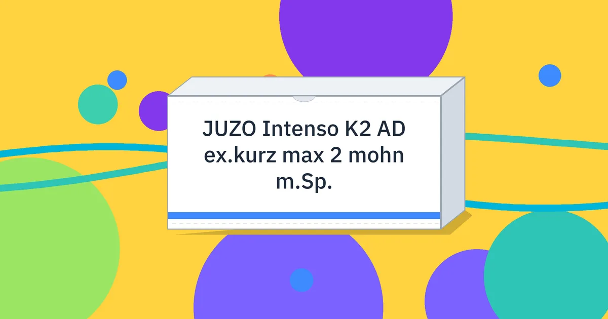Symbolbild: Packung mit der Aufschrift JUZO Intenso K2 AD ex.kurz max 2 mohn m.Sp. (PZN 18607033) – Verfügbarkeit und Bezug in Apotheken in Frankfurt am Main