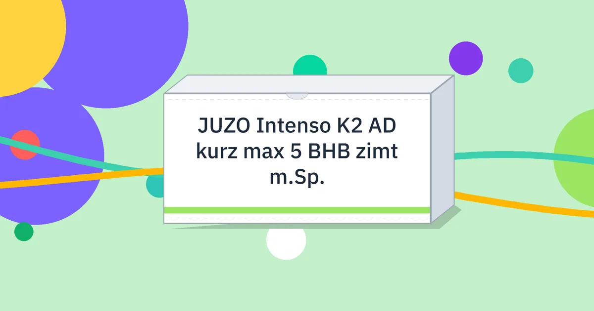 Symbolbild: Packung mit der Aufschrift JUZO Intenso K2 AD kurz max 5 BHB zimt m.Sp. (PZN 18615618) – Verfügbarkeit und Bezug in Apotheken in Frankfurt am Main
