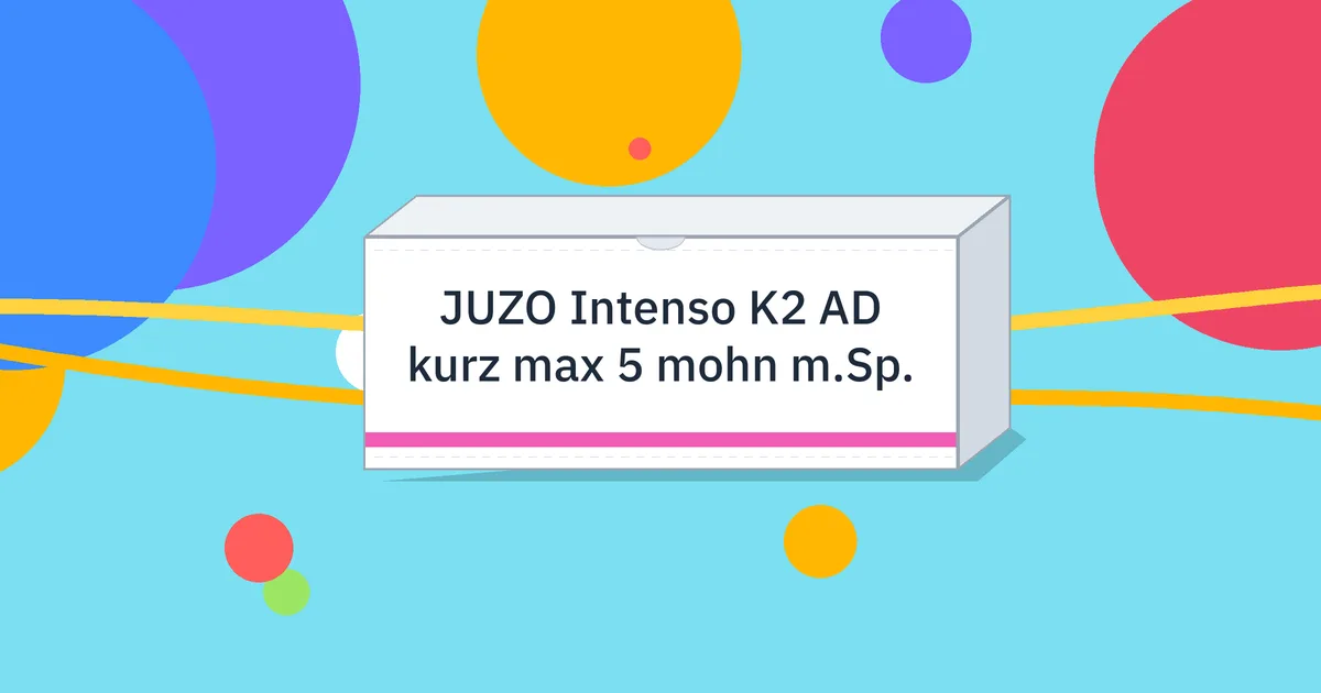 Symbolbild: Packung mit der Aufschrift JUZO Intenso K2 AD kurz max 5 mohn m.Sp. (PZN 18608860) – Verfügbarkeit und Bezug in Apotheken in Frankfurt am Main